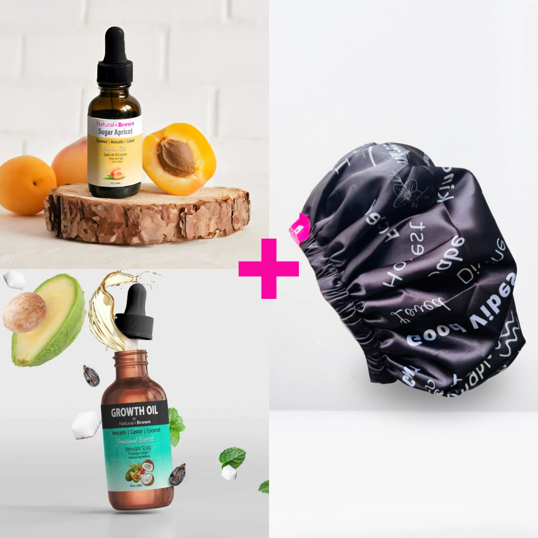 Oils & Shower Bonnet Bundle | Natural And Brown